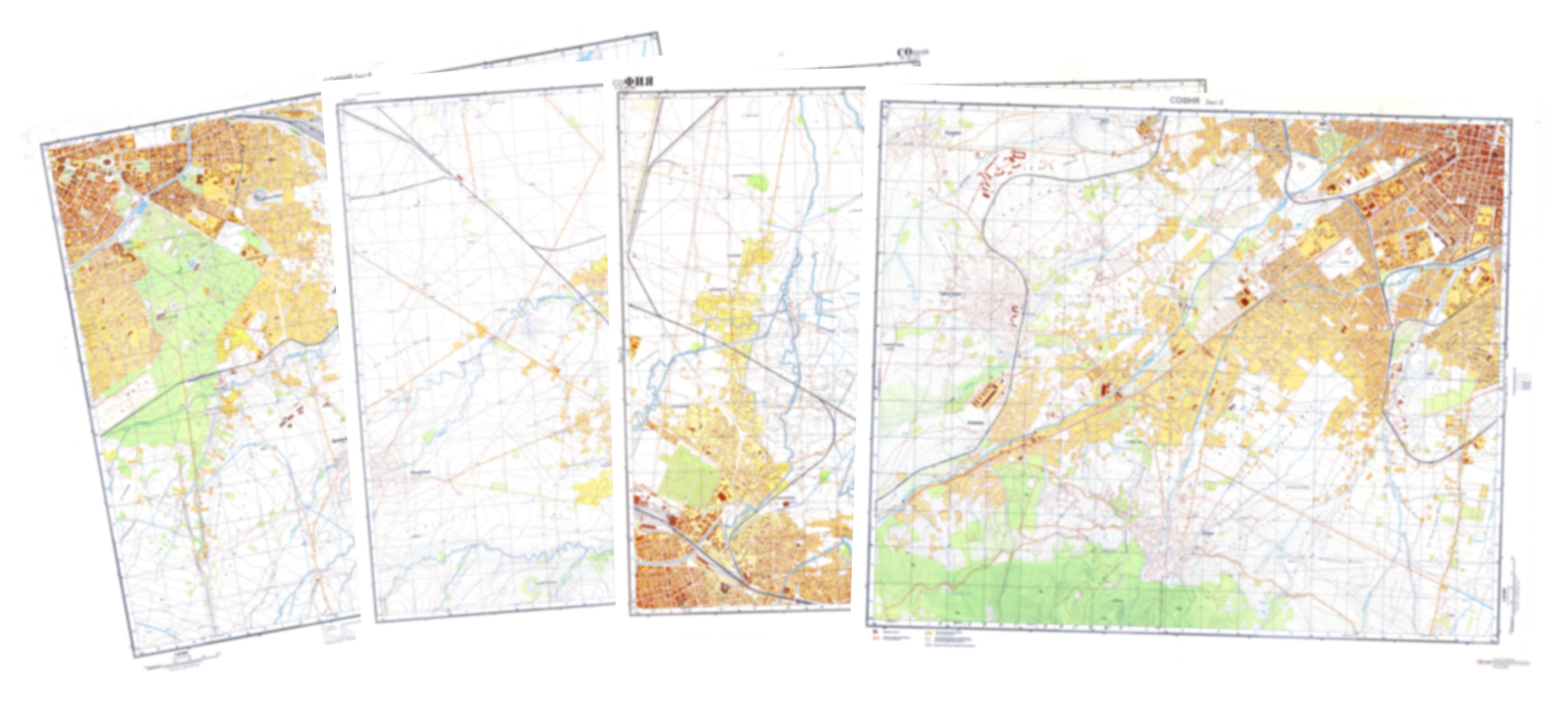 Sofia (Bulgaria) 4-Sheet Map Set - Soviet Military City Plans – Longitude Maps