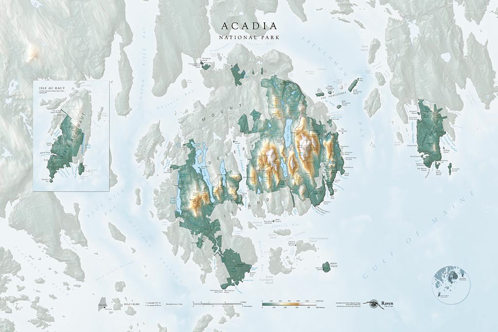 Acadia National Park Elevation Tints Fine Art Print Map – Longitude Maps