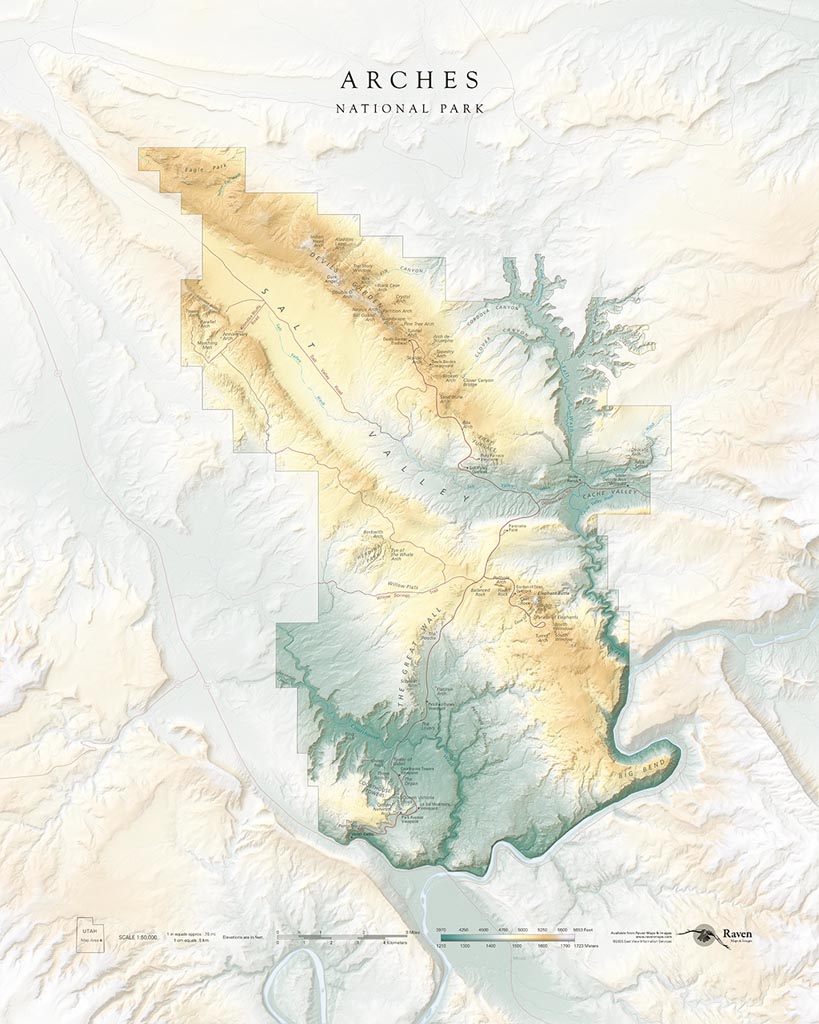 Arches National Park Elevation Tints Fine Art Print Map – Longitude Maps