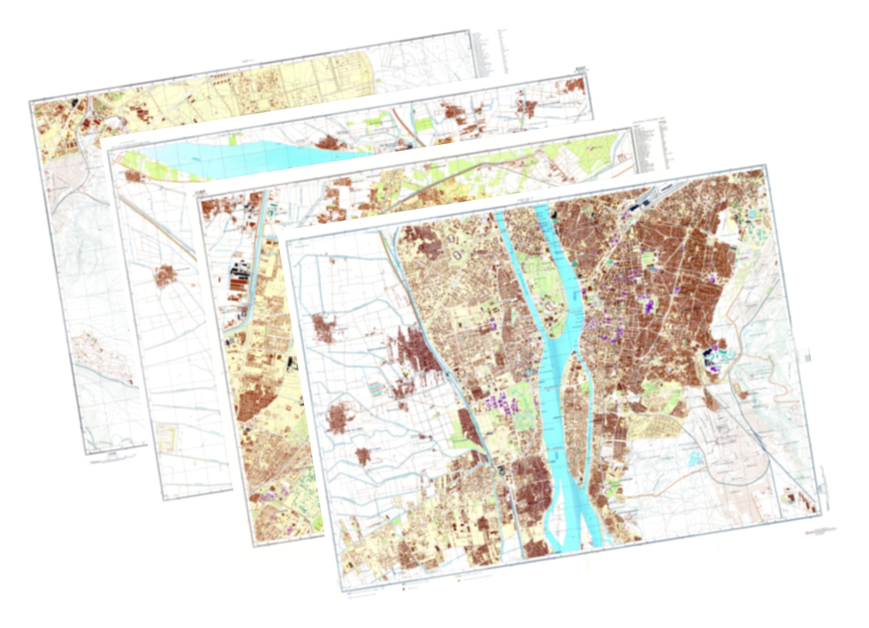 Cairo (Egypt) 4-Sheet Map Set - Soviet Military City Plans – Longitude Maps