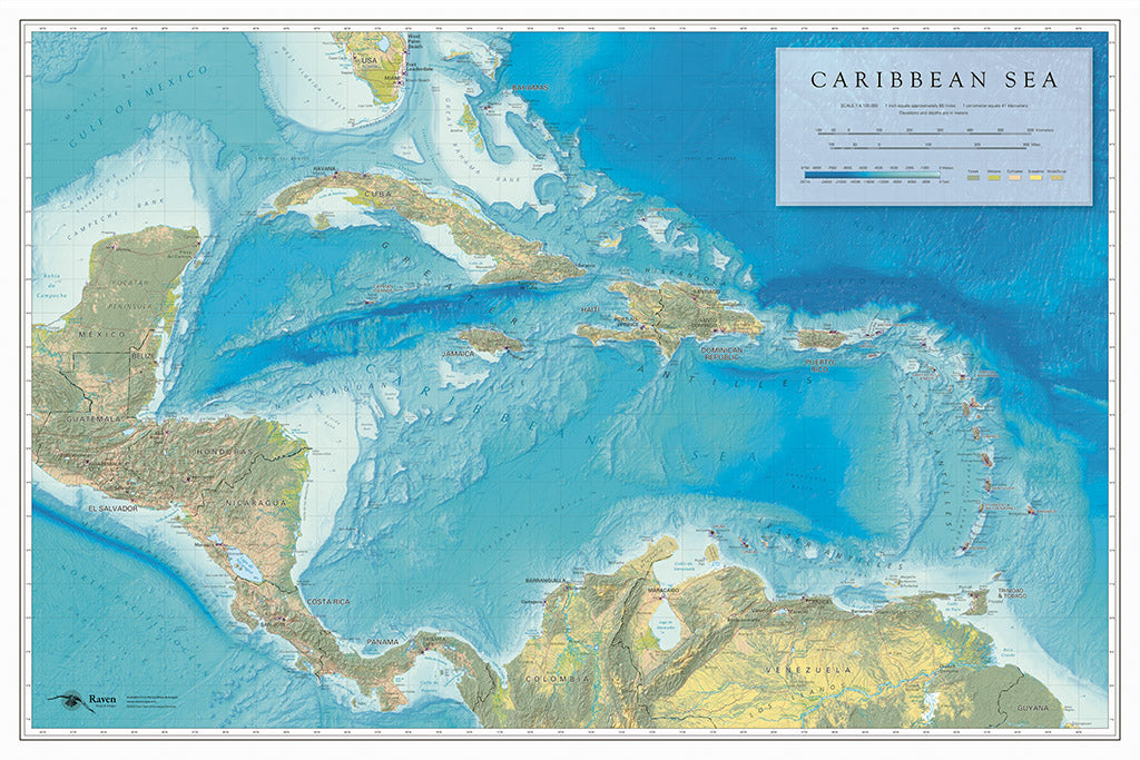 Caribbean Sea Land Cover Fine Art Print Map – Longitude Maps