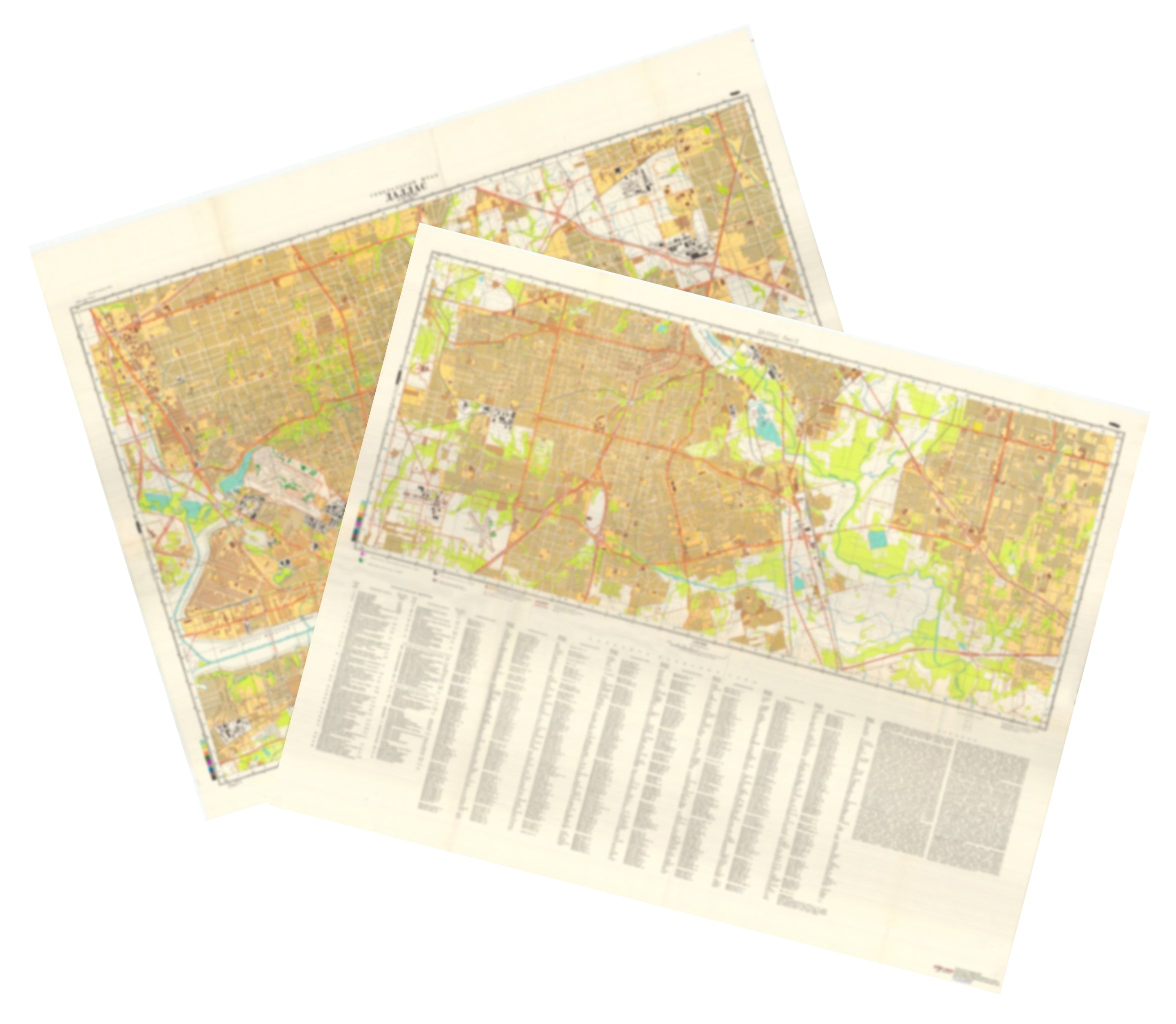 Dallas, TX (USA) 2-Sheet Set - Soviet Military City Plans – Longitude Maps
