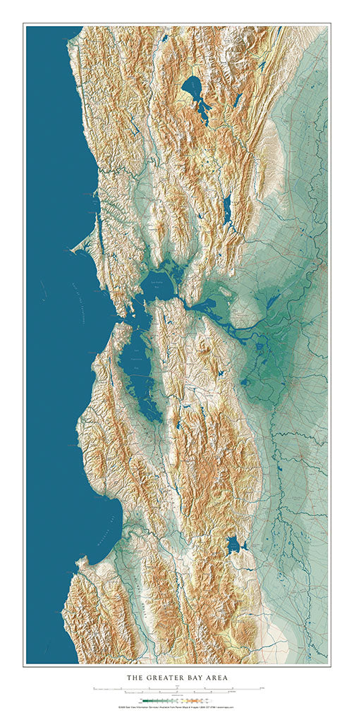 Greater Bay Area Elevation Tints Fine Art Print Map – Longitude Maps