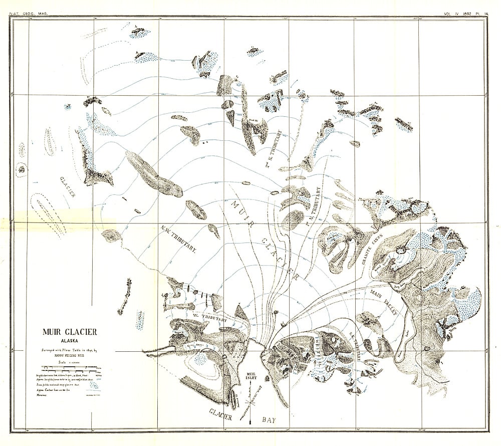 1892 Muir Glacier, Alaska Map – Longitude Maps