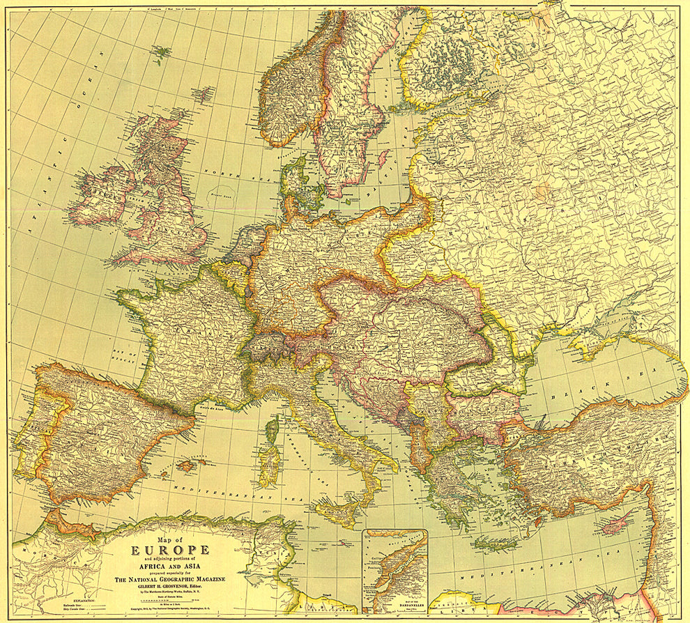 1915 Europe Map with Africa and Asia – Longitude Maps