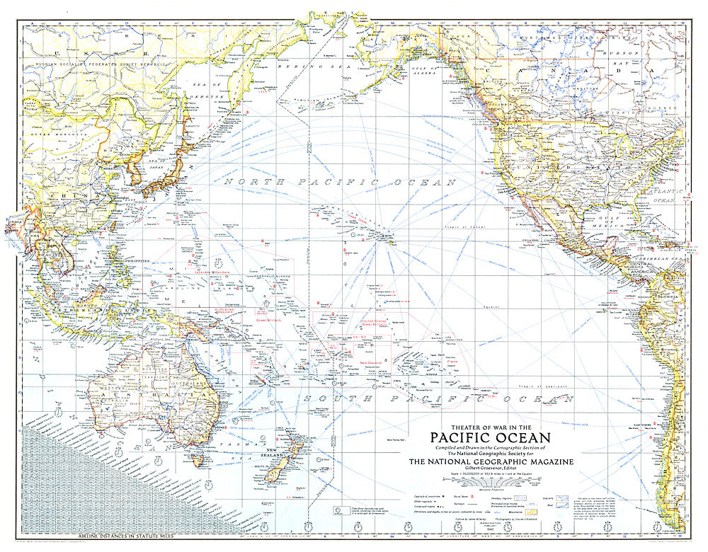1942 Theater of War in the Pacific Ocean Map – Longitude Maps