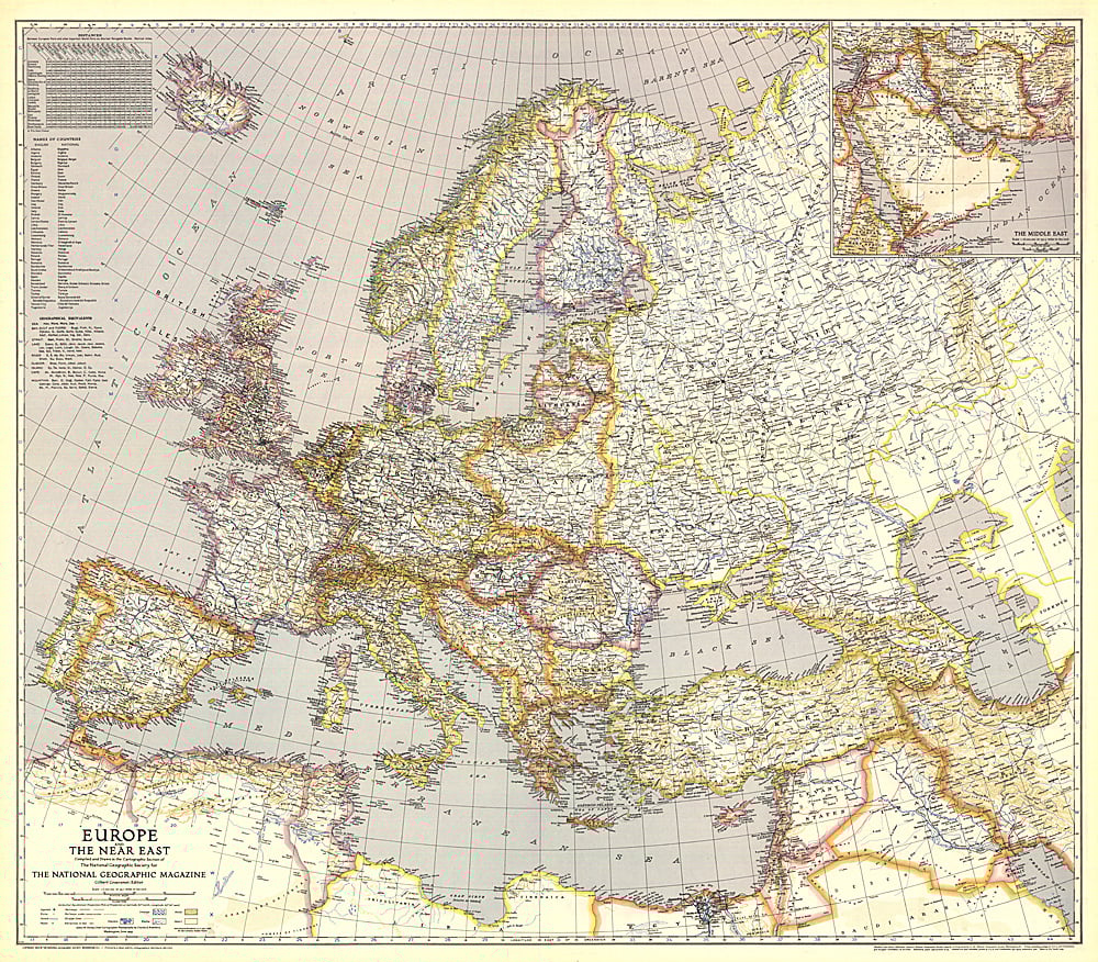 1943 Europe, and the Near East Map – Longitude Maps