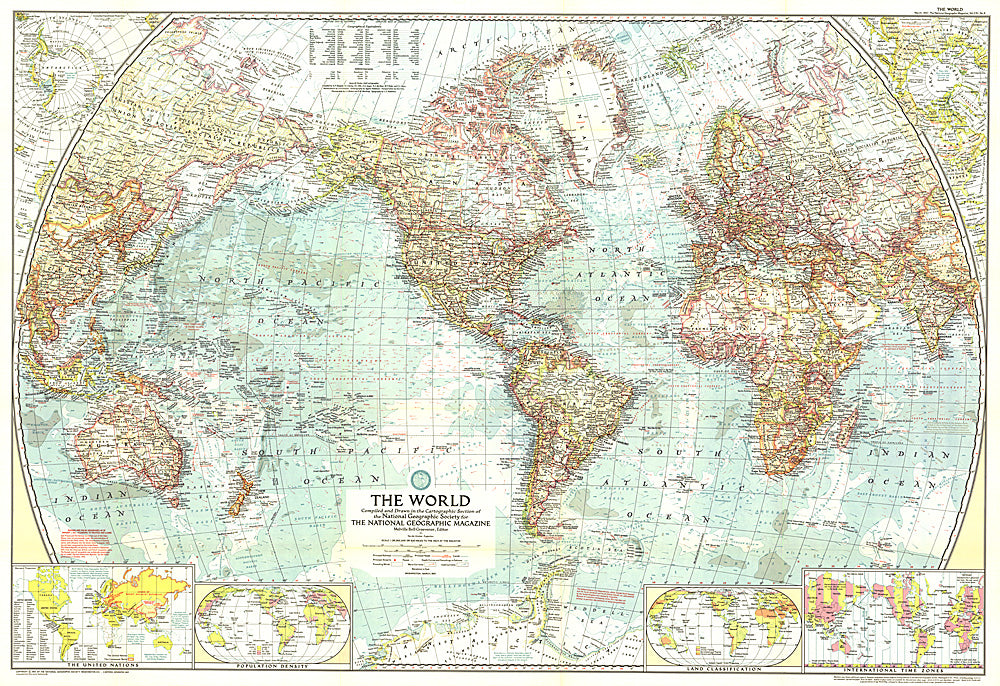 1957 World Map – Longitude Maps