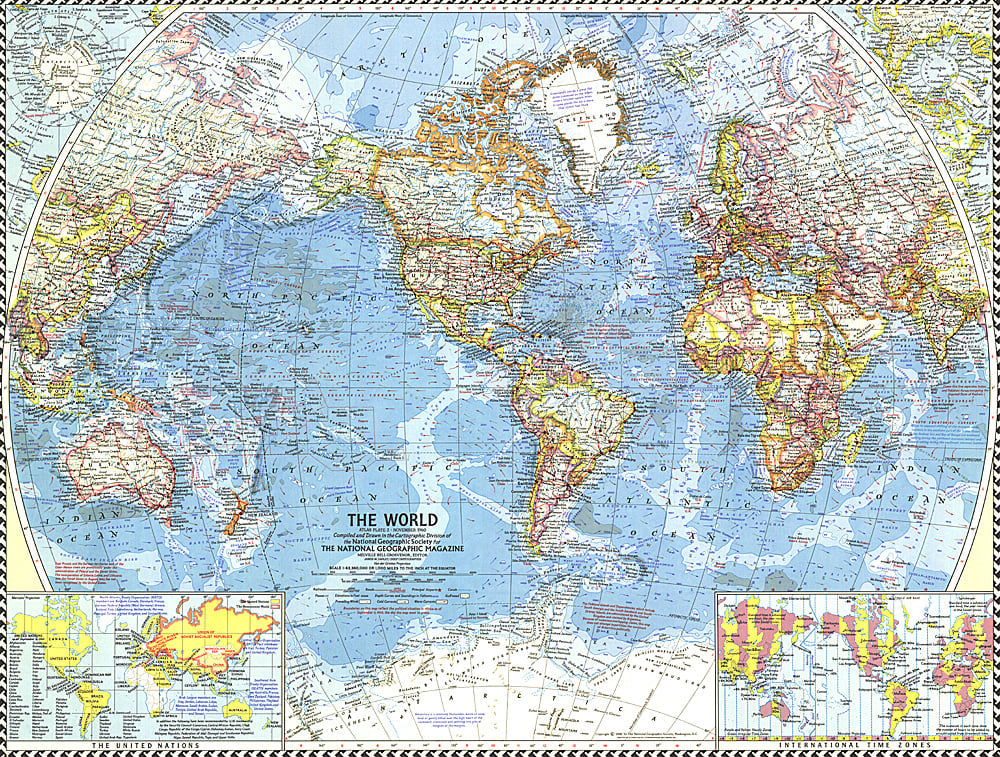 1960 World Map – Longitude Maps