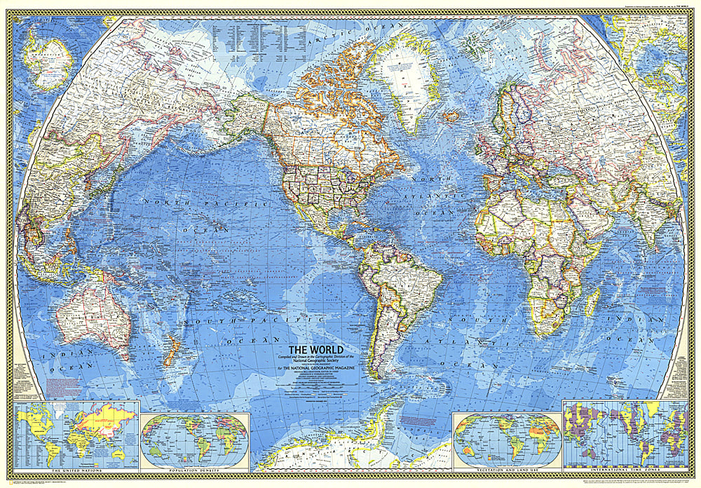 1970 World Map – Longitude Maps