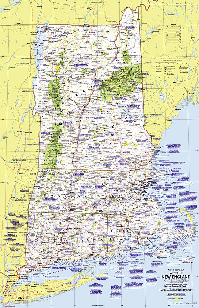 1975 Close-up USA, Western New England Map – Longitude Maps