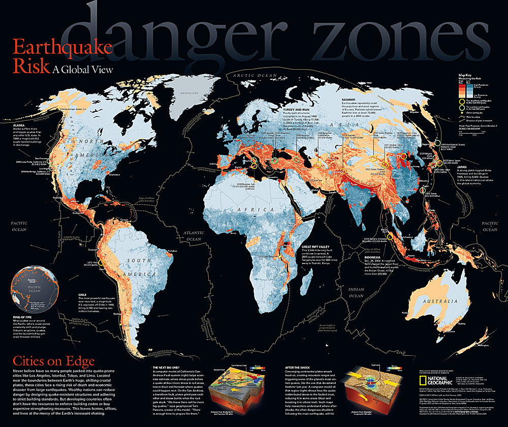 2006 Danger Zones, Earthquake Risk, a Global View – Longitude Maps
