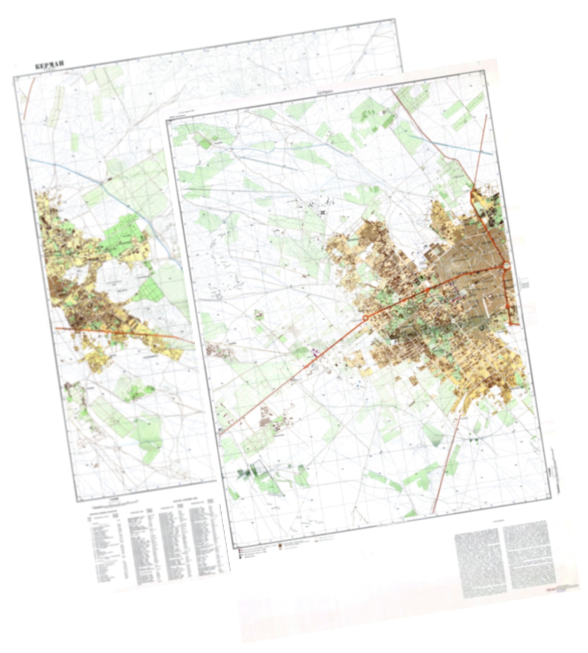Kerman (Iran) 2-Sheet Set - Soviet Military City Plans – Longitude Maps
