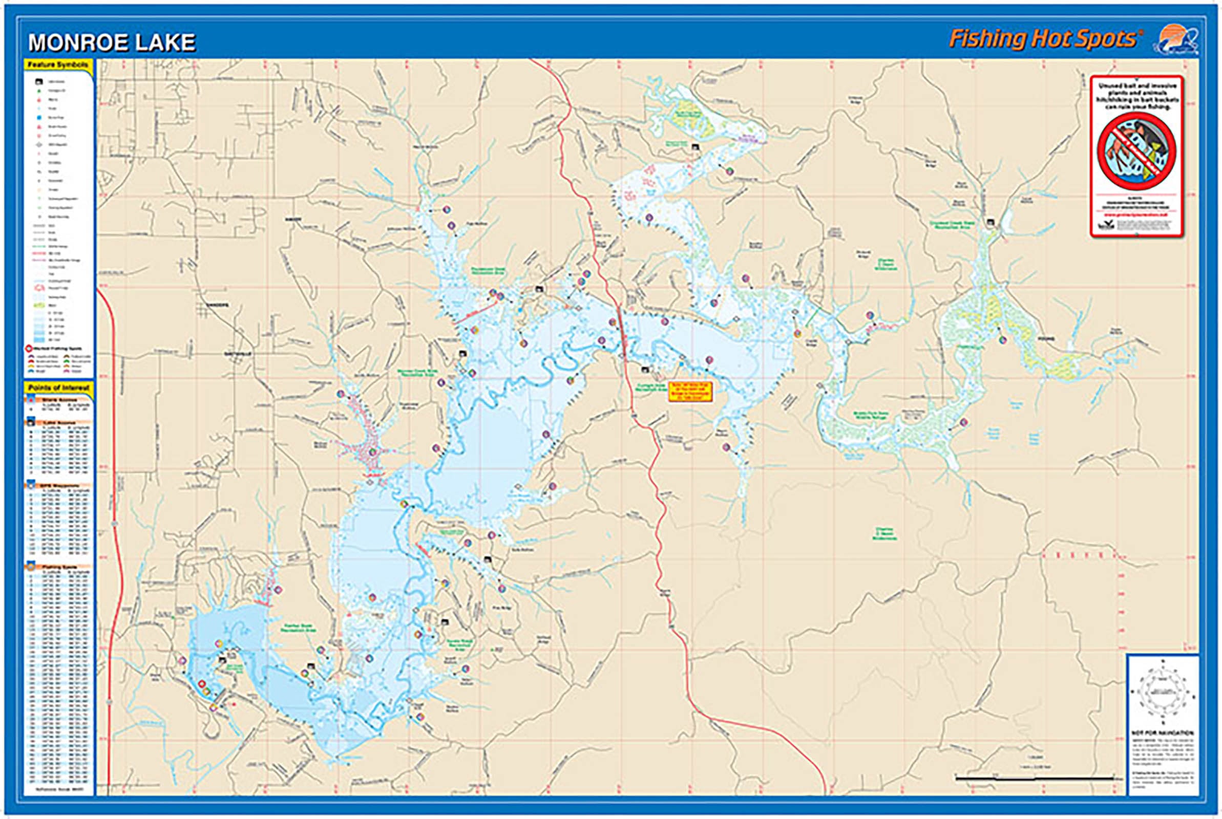 L192 - Monroe Lake Fishing Wall Map – Longitude Maps