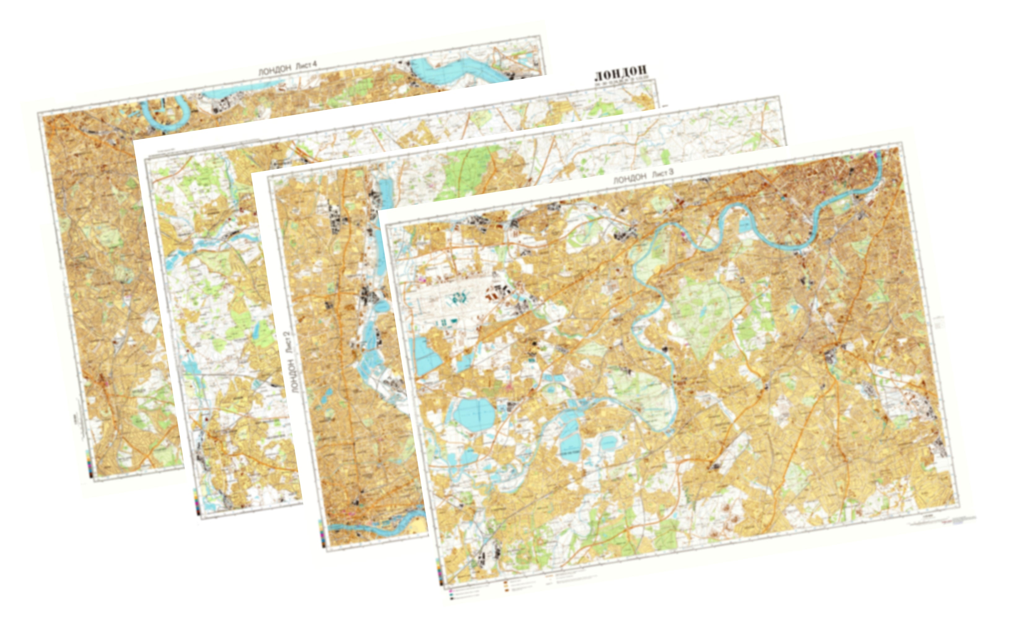 London (UK) 4-Sheet Map Set - Soviet Military City Plans – Longitude Maps