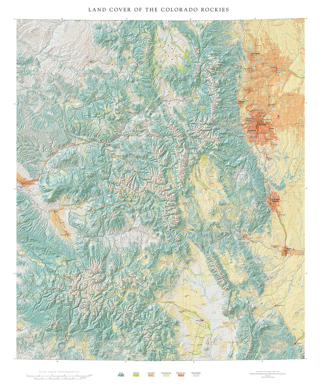 Land Cover of the Colorado Rockies Fine Art Print Map – Longitude Maps