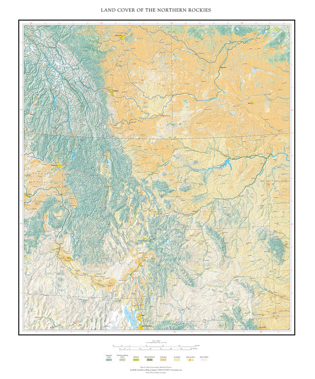 Land Cover of the Northern Rockies Fine Art Print Map – Longitude Maps