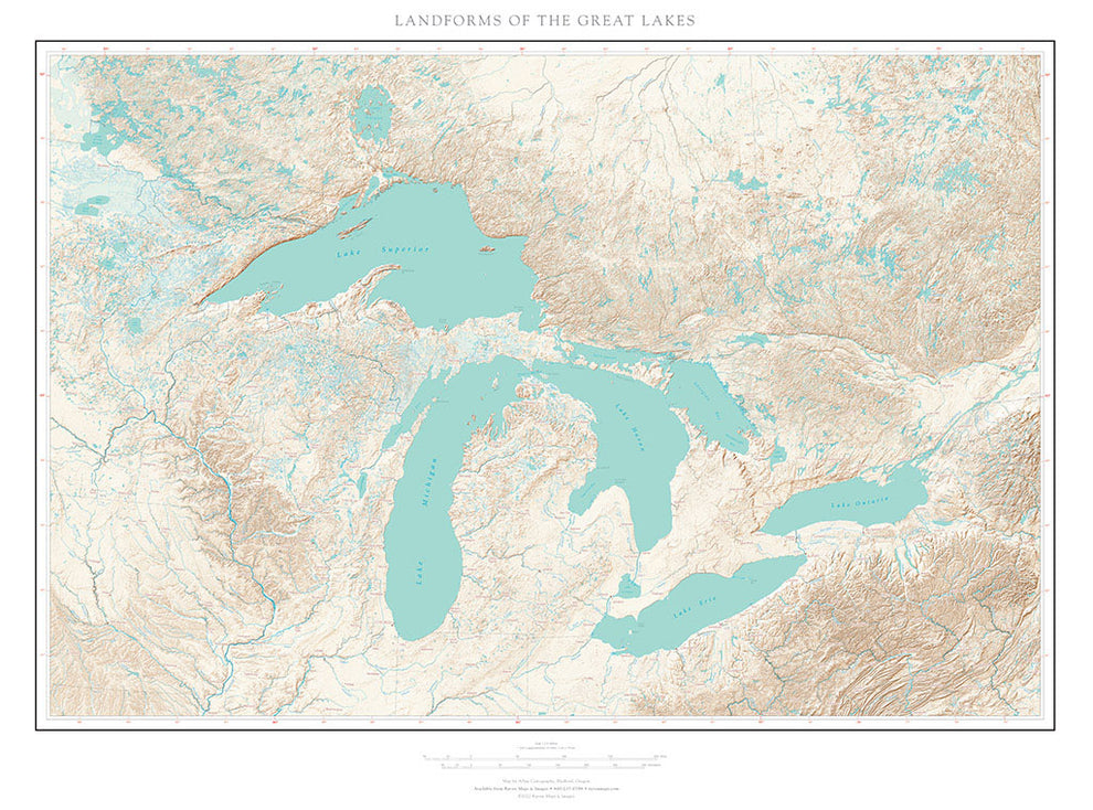Landforms of the Great Lakes Fine Art Print Map – Longitude Maps