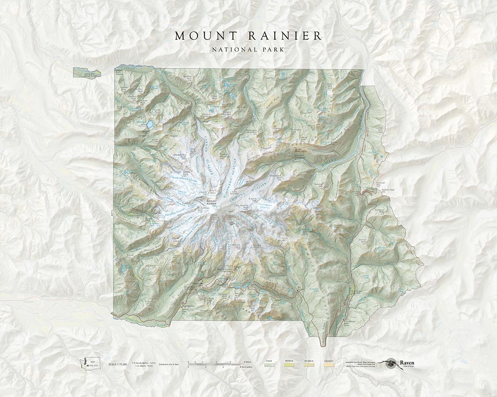 Mount Rainier National Park Landscape Fine Art Print Map – Longitude Maps