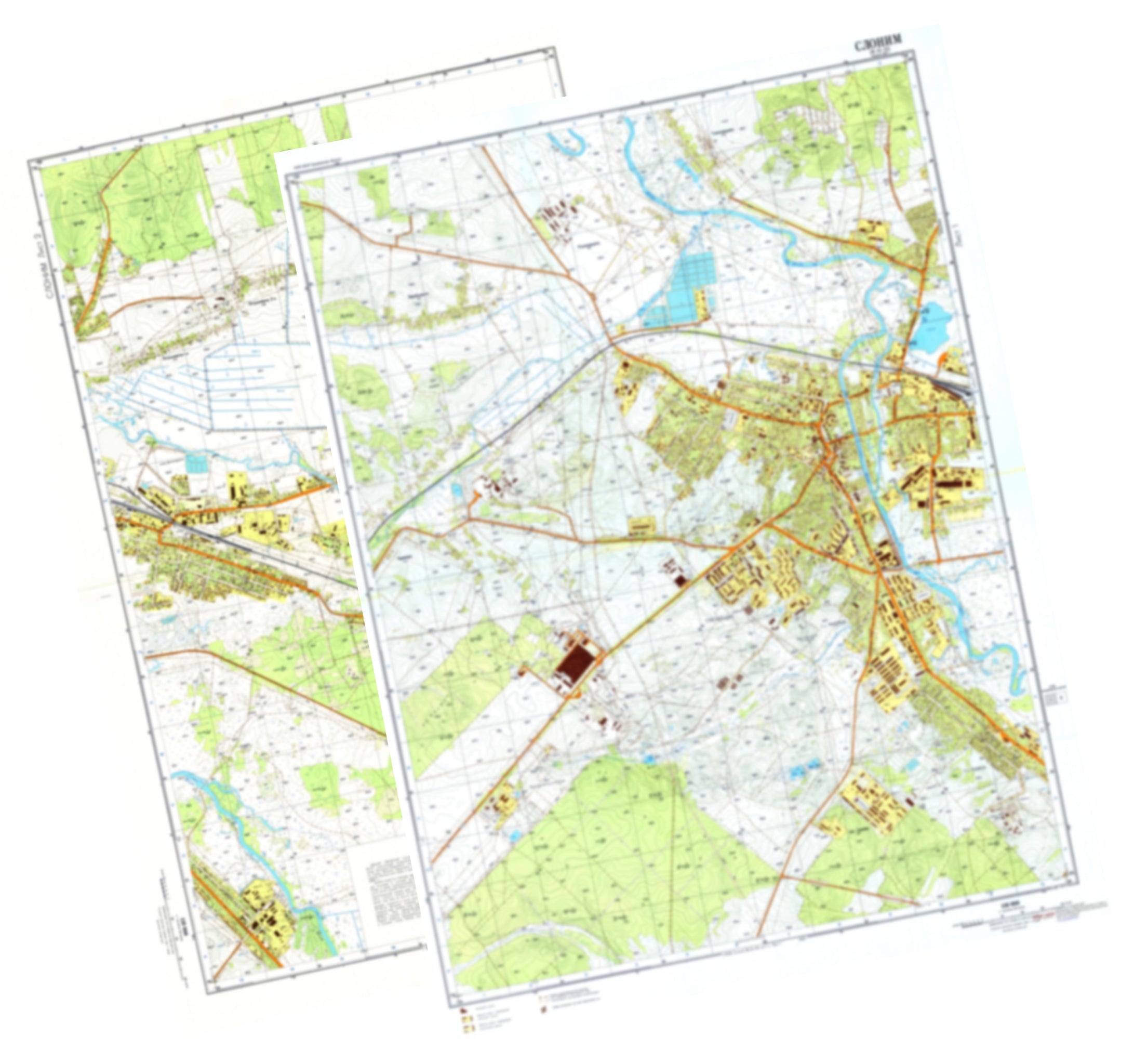 Slonim (Belarus) 2-Sheet Set - Soviet Military City Plans – Longitude Maps