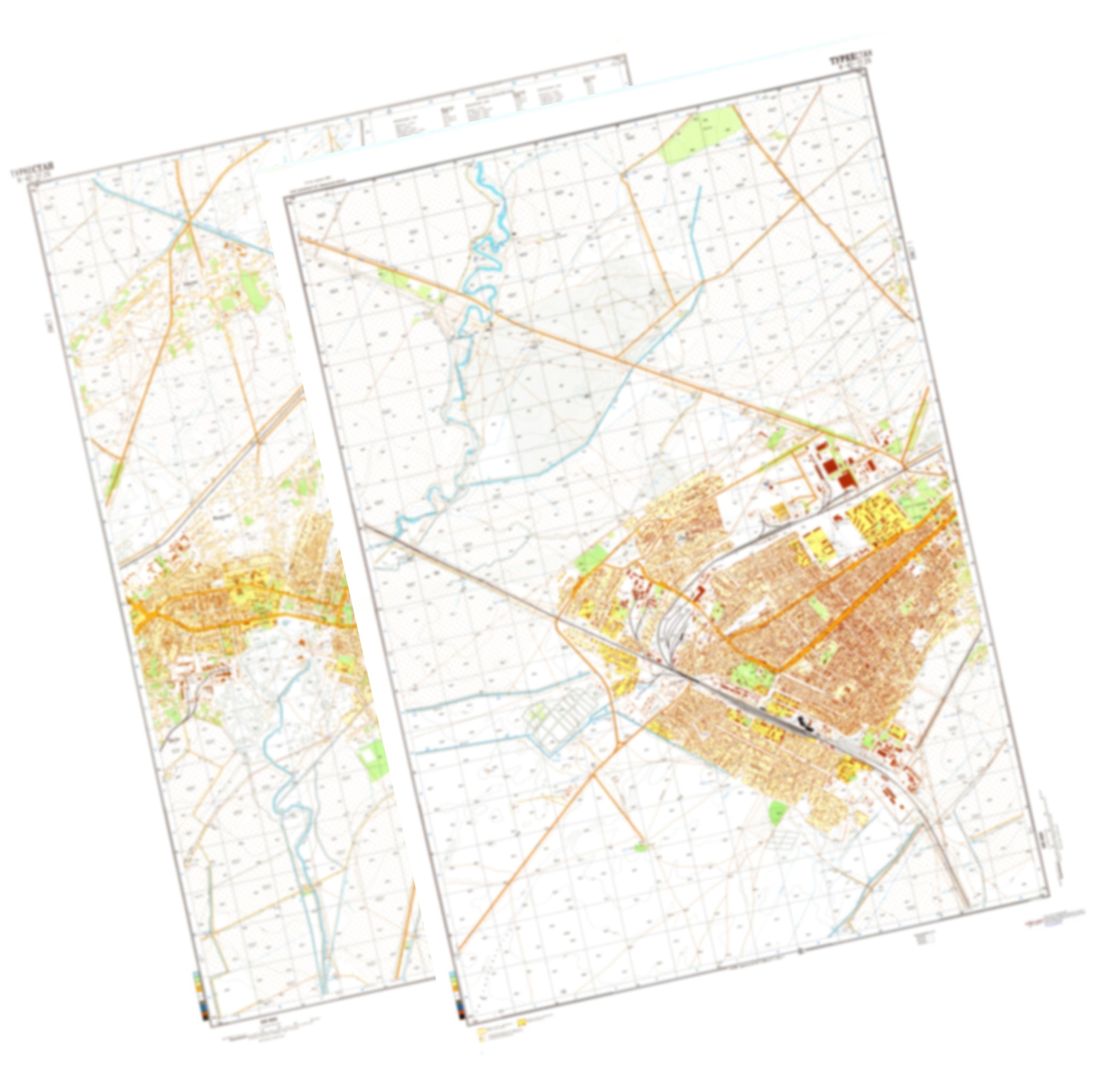 Turkestan (Kazakhstan) 2-Sheet Set - Soviet Military City Plans ...
