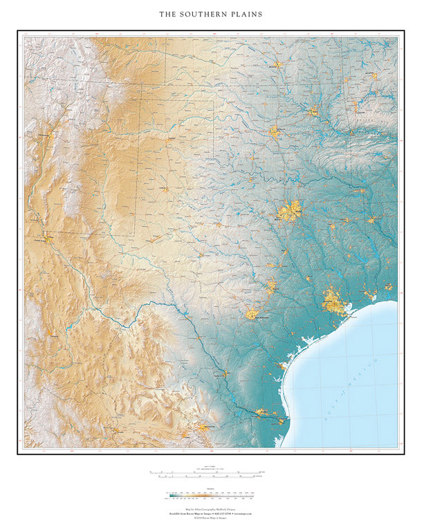 The Southern Plains Elevation Tints Fine Art Print Map – Longitude Maps