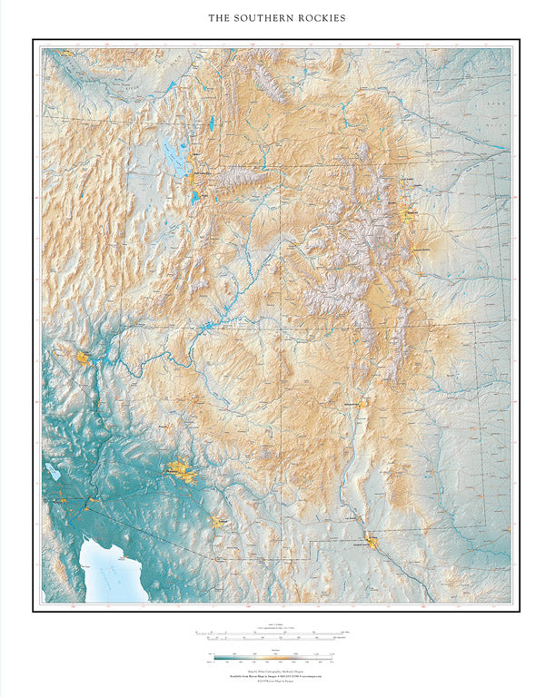 The Southern Rockies Elevation Tints Fine Art Print Map – Longitude Maps