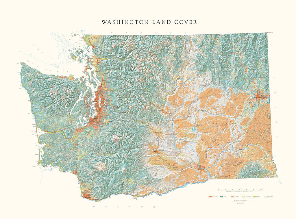 Washington Land Cover Fine Art Print Map – Longitude Maps